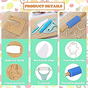 sinotron 13 PCS Toddler Knife, Kids Knifes for Real Cooking, Montessori Kitchen Tools for Toddlers, Kids Knife Set with Wooden Knife, Cutting Board, Cookie Cutters, Peeler, Rolling Pin (Bear)