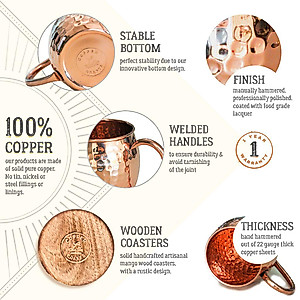 Moscow Mule Copper Mugs Set - 2 Authentic Handcrafted Copper Mugs (16 oz.), 2 Straws, 2 Solid Wood Coasters and Recipe Book - Gift Box Included