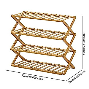 Koolouispoper Shoe Rack 3/4 Tier Folding Multifunctional Storage Organizer Bamboo Shoe Shelf Simple Household Economical Shelf (4 Layers)