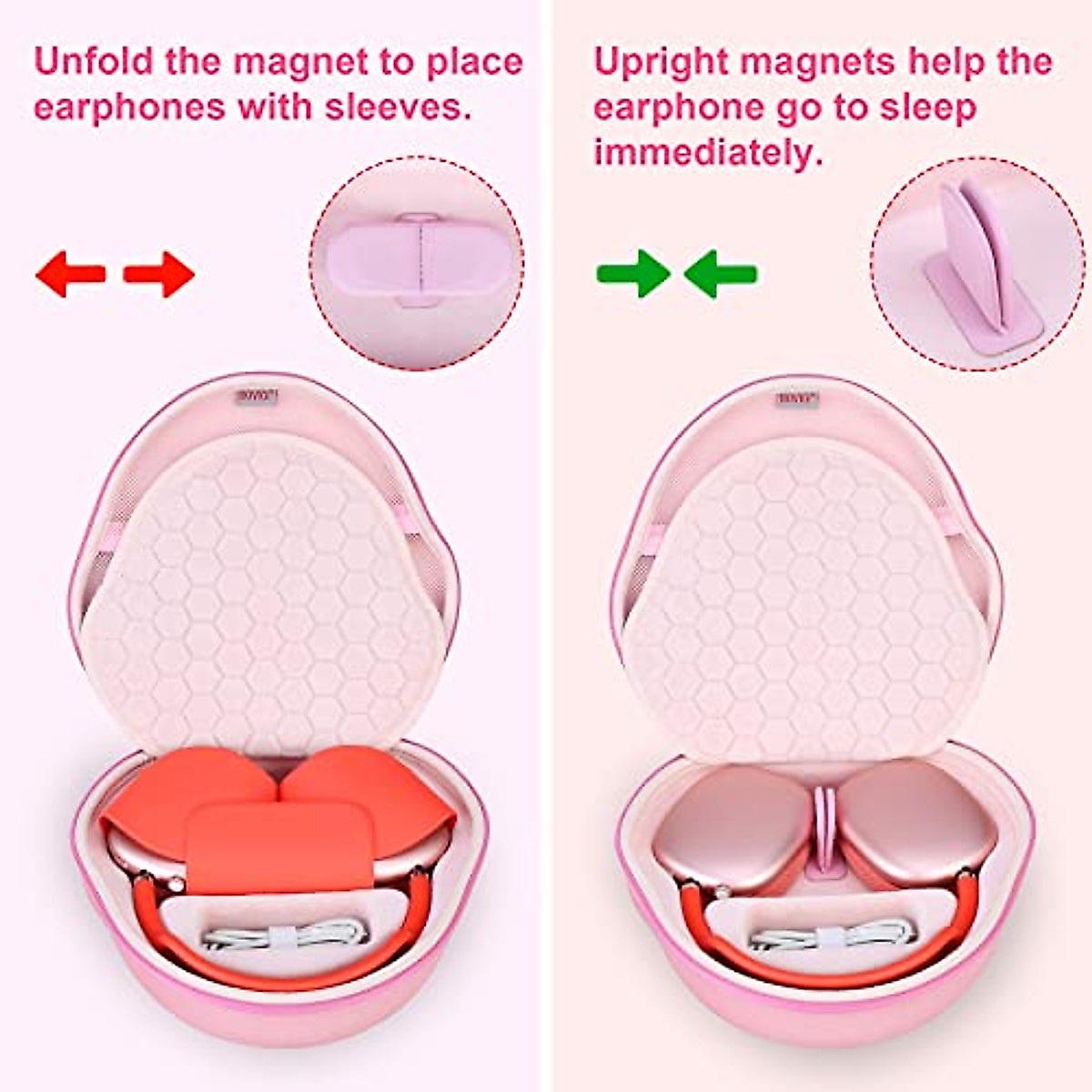 BOVKE Hard Carrying Case with Sleep Mode for Apple AirPods Max Wireless Over-Ear Headphones, AirPods Max Protective Portable Storage Bag with Mesh Pocket for Headphone Accessories, Pink