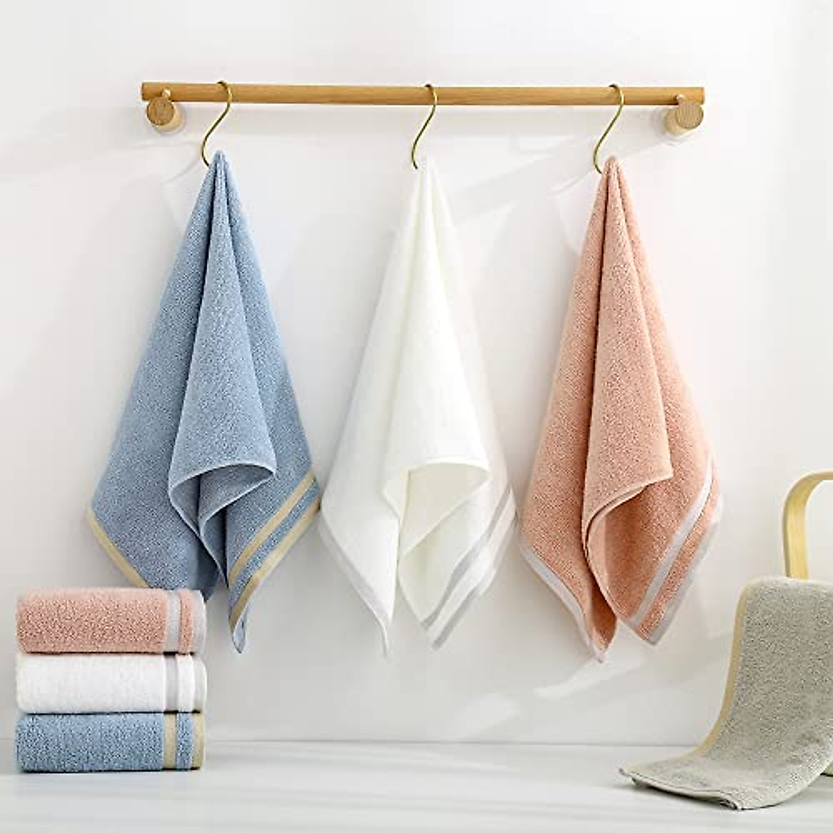 YiLUOMO Beige Hand Towel Set of 2 Cotton & Bamboo Terry Highly Absorbent Soft Hand Towel for Bathroom Home 13 x 29 Inch