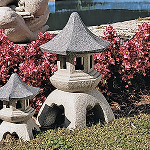 Design Toscano NG29870 Asian Decor Pagoda Lantern Outdoor Statue, Large 17 Inch, Polyresin, Two Tone Stone Finish