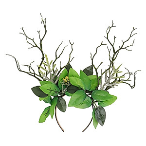 FRCOLOR Green Branch Crown Woodland Headband Halloween Goth Antler Headpiece Floral Fairy Hairband for Women Girls Branch Leaves Hair Accessories