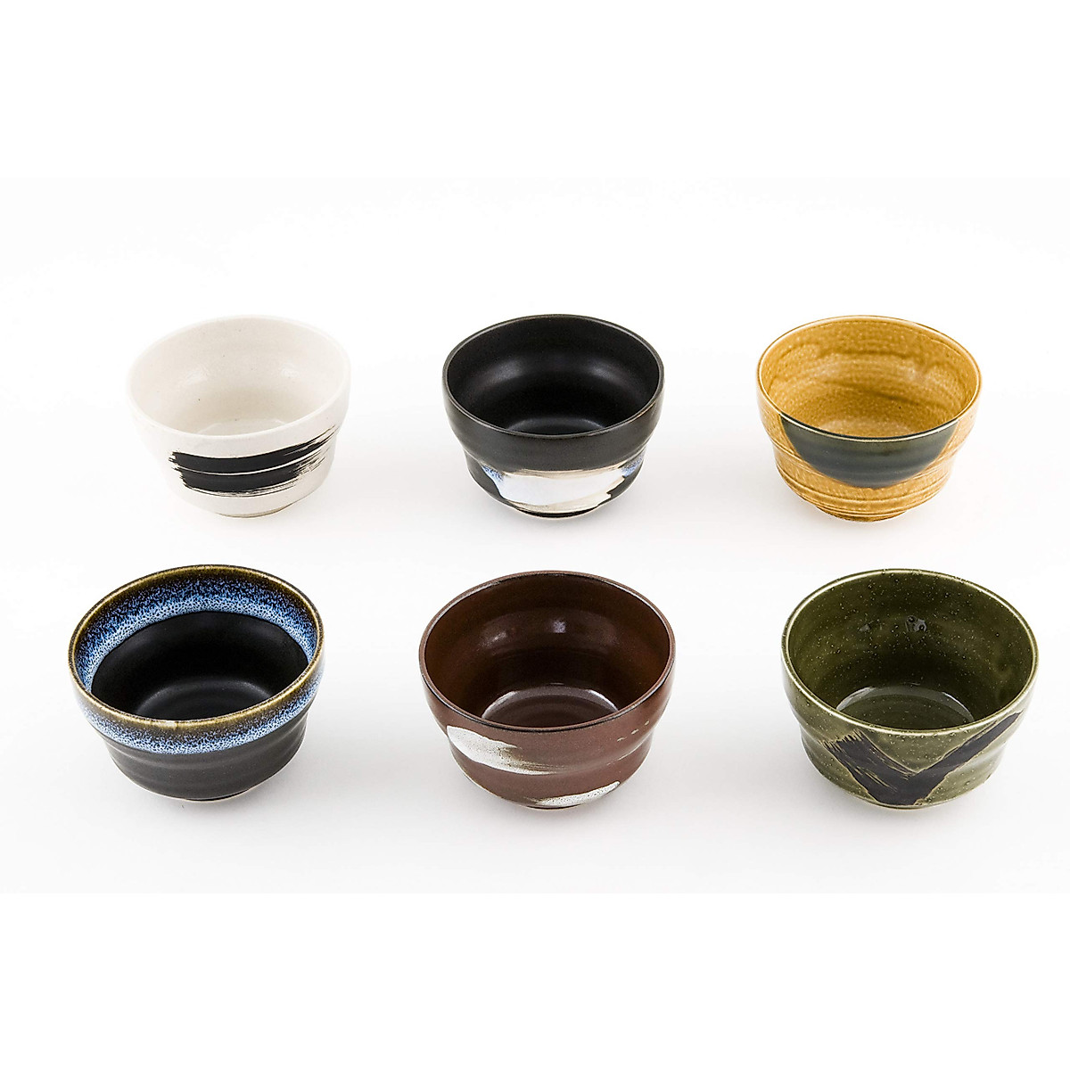 Hinomaru Collection Japanese Traditional Ceramic 4.25 Inch Ochawan Rice Bowl Set of 6 Traditional Earthenware Glaze Decorative Tabletop Gift Pack Multi Purpose Japanese Household Use Made in Japan