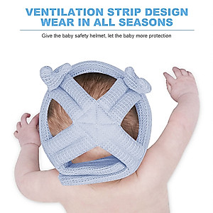 Baby Infant Toddler Head Protector Breathable Headguard Cute Hat, Adjustable No Bumps Safety Hat Head Cushion Bumper Bonnet for 6-36 Months Crawling Walking (Deer Blue)