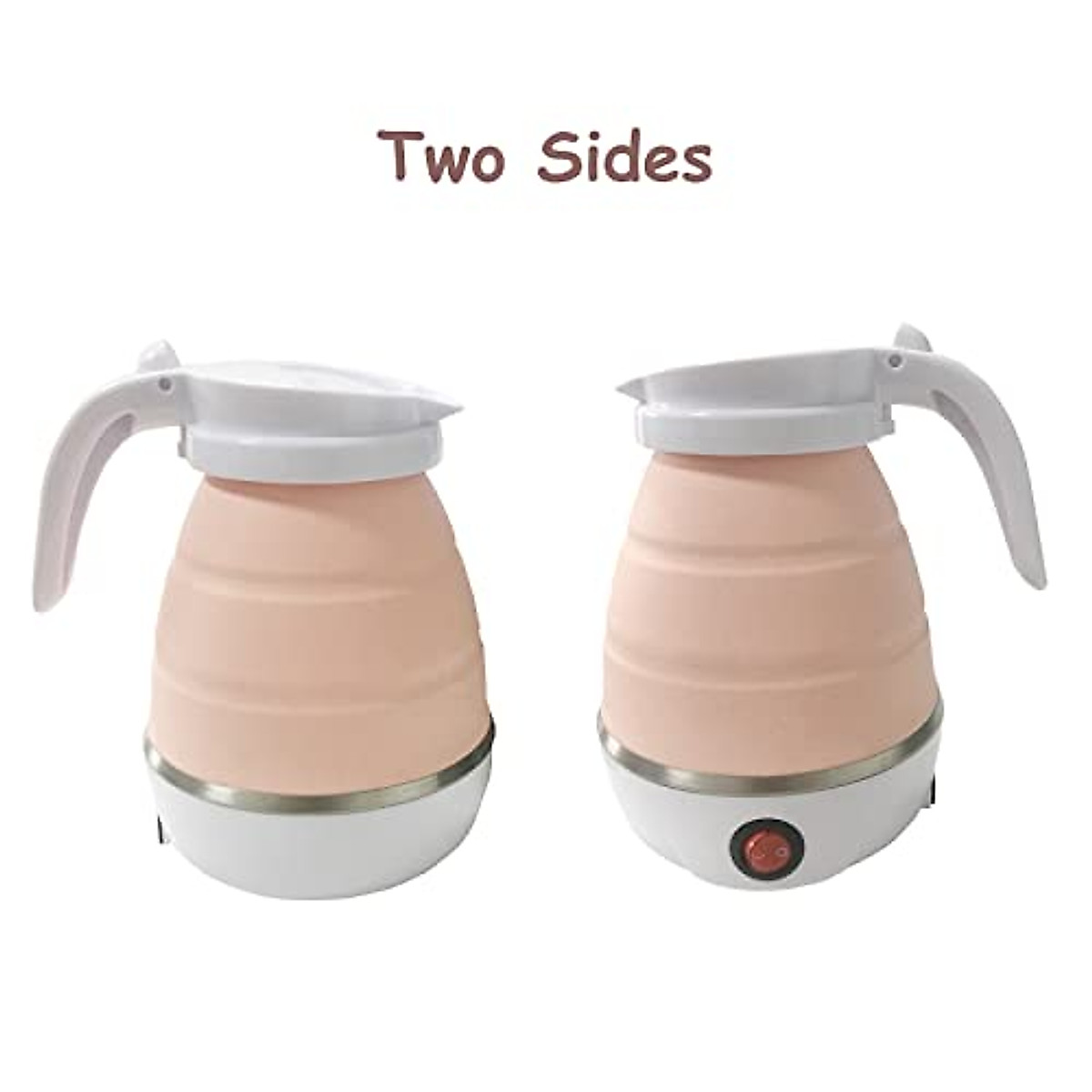 Foldable Portable Electric Kettle with Food Grade Silicone, 9 Mins Fast Water Boiling Tea Pot Coffee Pot for Camping or Travel, Collapsible Kettle with Separable Power Cord 110V US Plug 600ML Pink