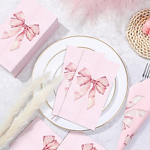 Janlaugh 100 Pack Cocktail Bow Napkins Disposable Folded Bow Party Supplies Birthday Bridal Shower Bachelorette Bow Paper Towel Bathroom Disposable Towel for Birthday Engagement Decor