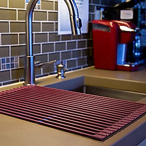 Domestic Corner - Over-The-Sink Dish Drying Rack - Roll Up Dish Drying Rack, Perfect for Cleaning & Drying Plates, Cups, Pots, Pan and Produce - Red