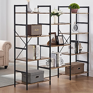 LIFUSTTG Triple Wide 4 Tier Bookshelf, Large Etagere Bookshelves and Bookcase Wood Metal, Industrial Book Shelf Open Display Storage Shelves for Living Room/Home Office