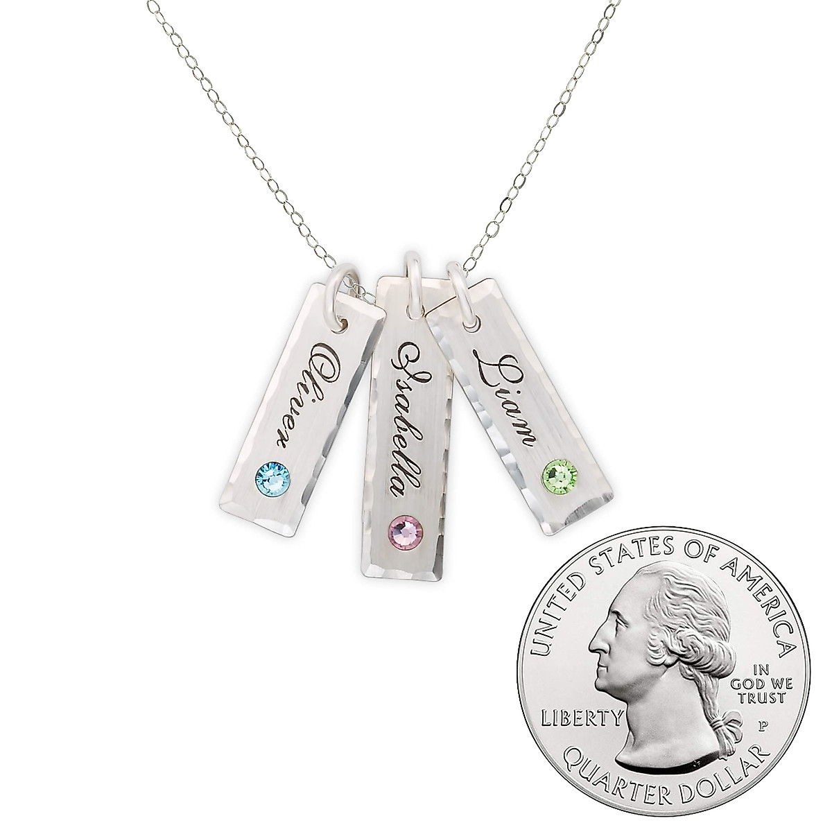 Unity in Three with Swarovski Setting Personalized Charm Necklace. Customized Pendants with Names of Your Choice. Choose Up to 3 Birthstones, and 925 Chain. Gifts for Her
