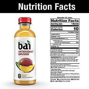 Bai Flavored Water, Rainforest Variety Pack, Antioxidant Infused Drinks, 18 Fluid Ounce Bottles, 12 Count, 3 Each of Brasilia Blueberry, Costa Rica Clementine, Malawi Mango, Sumatra Dragonfruit