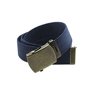 Canvas Web Belt Military Style with Antique Brass Buckle and Tip 50" Long (Navy)