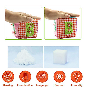 ORAPOH My First Baby Soft Rattle Blocks Infant Early Education Toys, Velvet Cloth Foam Grab and Stack Building Blocks Toy with Safety Mirror for 0-36 Month