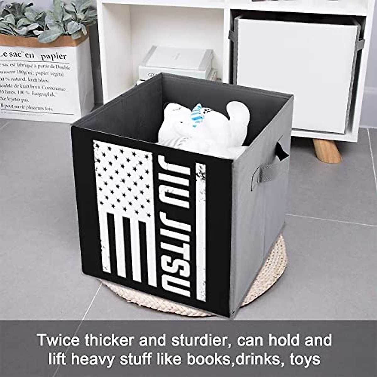 Jiu Jitsu American Flag Canvas Collapsible Storage Bins Cube Organizer Baskets with Handles for Home Office Car
