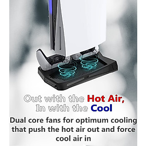 Sony PS5 Vertical Stand - Dual Cooling Fans, 2 DualSense Controller Chargers, 3 USB Ports, PS5 Controller Charging Station and PS5 Cooling Station Compatible with Sony Playstation 5 DE and UHD Edition