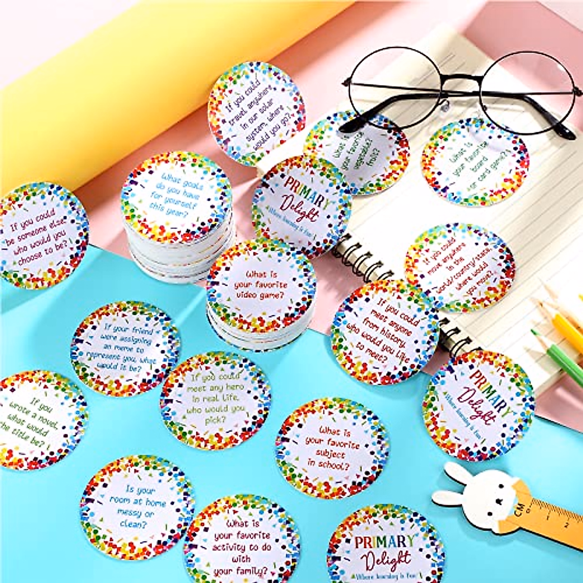 100 Pcs Morning Meeting Questions Cards Elementary Classroom Conversation Starter Chips for Primary Students Classroom Icebreaker Discussion Cards for Learning Vocabulary Improve (Fresh Style)