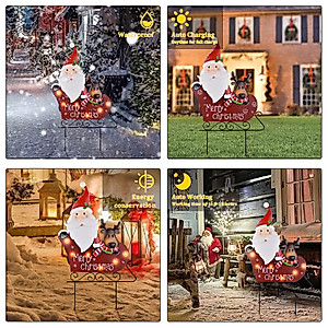 LIGHTSHINE Solar Christmas Metal Decorations, Santa Claus and Reindeer on The Sleigh, Solar Christmas Yard Stakes, Outdoor Christmas Decor with Led Lights(2 Lighting Modes) for Porch, Lawn and Garden.