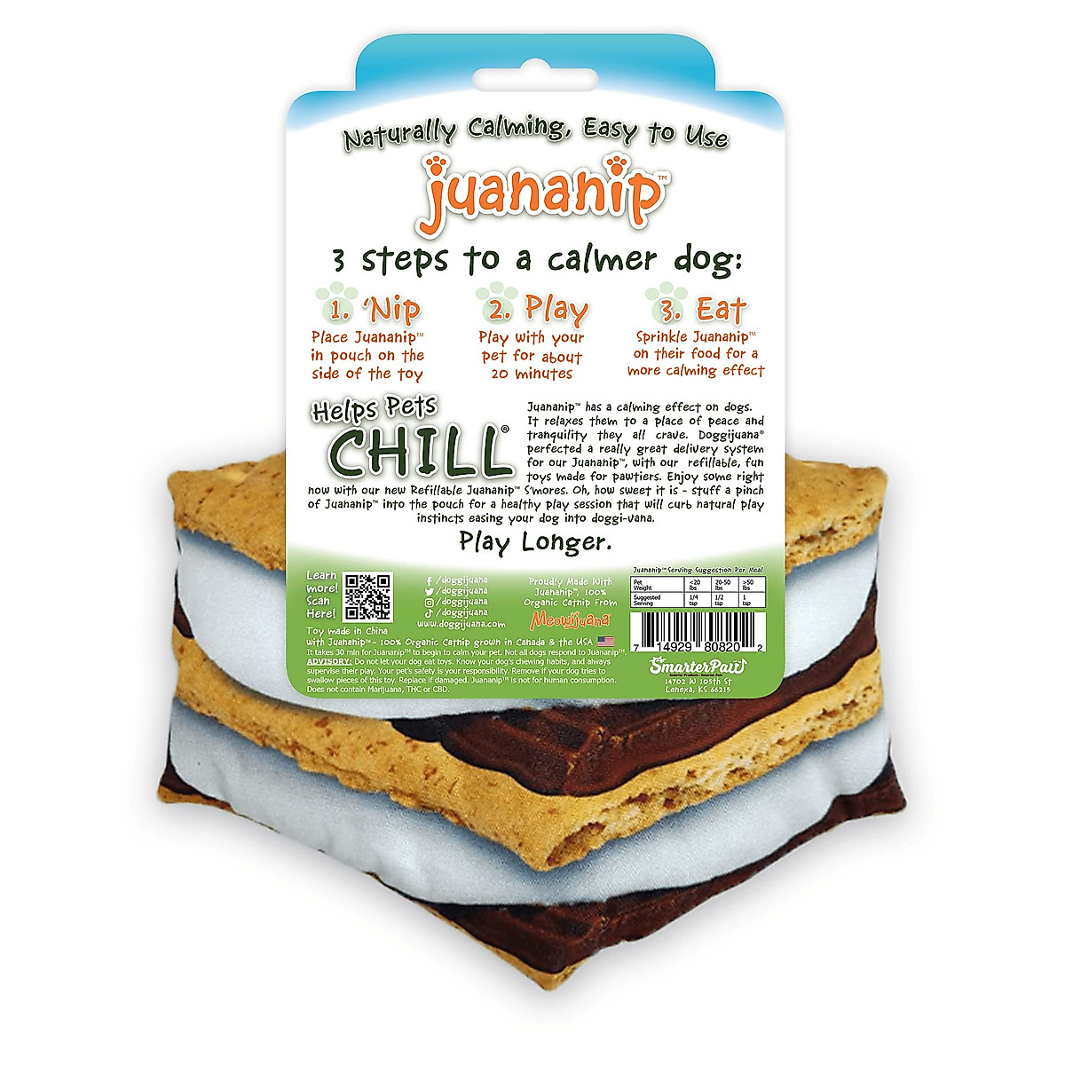 Doggijuana | Refillable Catnip Dog Toy | Naturally Calming | Catnip Grown in The USA (S'Mores)