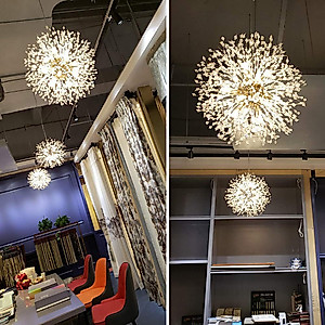 Qamra Modern Crystal Gold Chandeliers, Firework Dandelion Sputnik Chandelier Light Fixture Pendant Lighting for Dining Room, Bedroom, Kitchen, Living Room(12-Light, Gold)