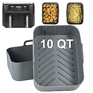 BYKITCHEN Air Fryer Silicone Liners for Ninja Dual Air Fryer 10 QT, Set of 2, Rectangular Silicone Air Fryer Liners Compatible with Ninja DZ401/DZ550, Double Air Fryer Accessories