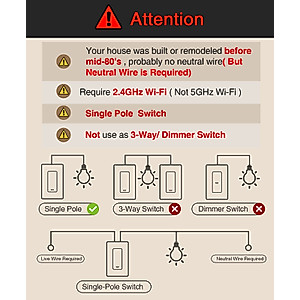 GHome Smart Switch,Smart Wi-Fi Light Switch for Lights Works with Alexa and Google Home 2.4Ghz, Single-Pole(Not 3-Way),Neutral Wire Required,UL Certified,Voice Control (2 Pack)