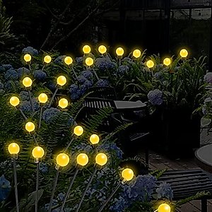 King Ma Solar Garden Lights, 2pcs 8 LED Solar Powered Firefly Lights Outdoor Starburst Swaying Vibrant Awaken Cheerful Yard Lights for Pathway Patio Landscape Decor (Warm White)