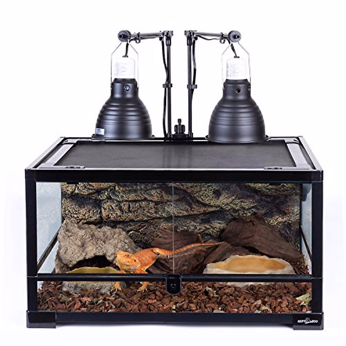 REPTI ZOO Reptile Dual Lamp Stand Lamp Hanger Holder Adjustable Metal Lamp Support for Reptile Glass Terrarium Heating Light