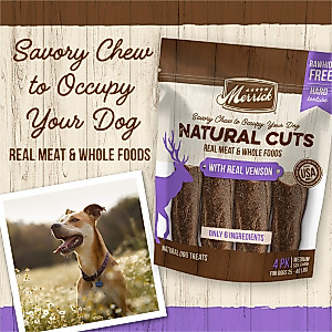Merrick Natural Cuts Chicken Free Non Rawhide Medium Dog Treats, Hard Texture Chew Sticks With Venison - 4 ct. Pouch
