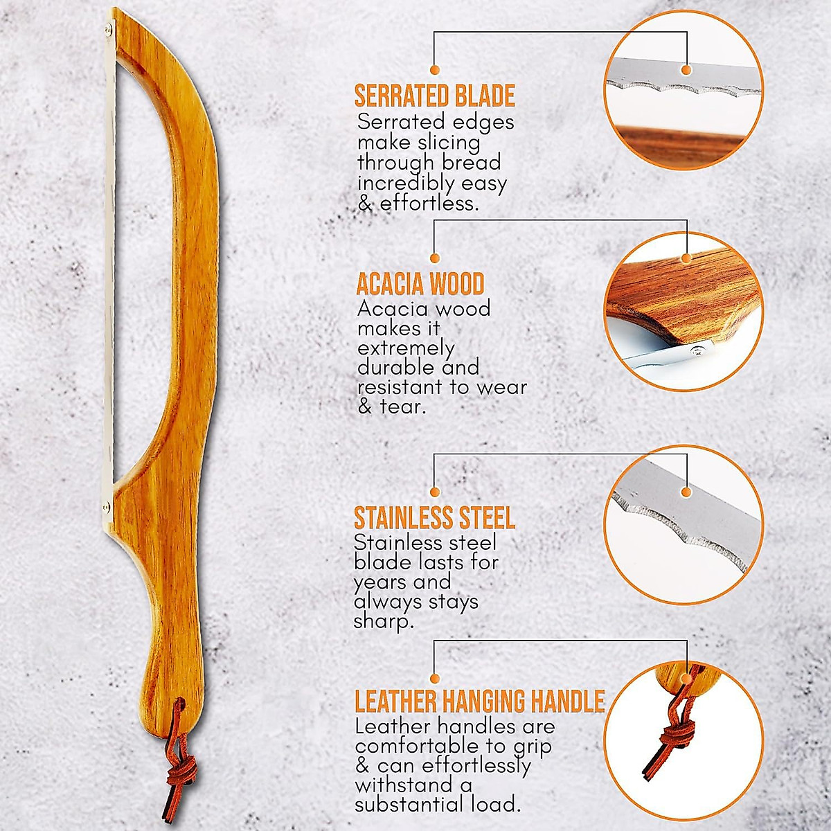 XDDMIAO Bread Knife for Homemade Bread, Sourdough Bread Knife, Bread Saw, Wooden Serrated Bread Slicer, Suitable for Bagels, Baguettes and More, Kitchen Gift Bread Knives.