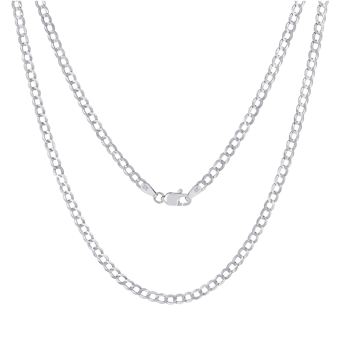 Nuragold 10k White Gold 3mm Solid Cuban Link Chain Curb Pendant Necklace, Mens Womens Jewelry 16" 18" 20" 22" 24" 26" 28" 30"