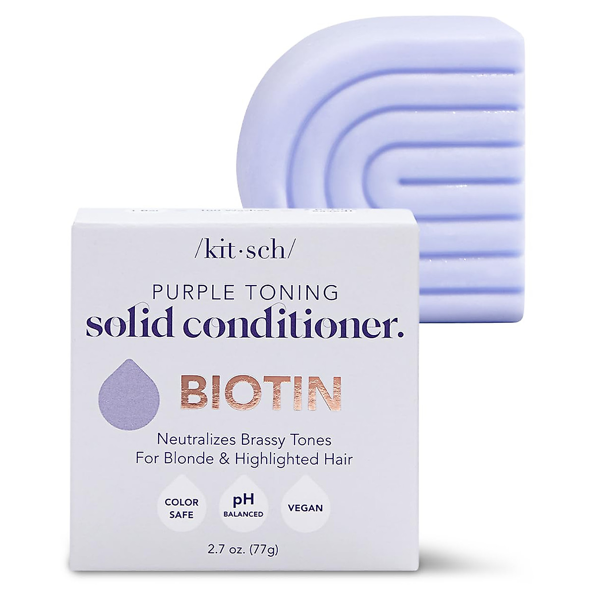 Kitsch Purple Conditioner Bar for Treated & Grey Hair, 2.7oz - Made in US, Toning Purple Bar Conditioner for Blonde, Grey & White Hair, Removes Brass & Yellow Undertones, Paraben Free