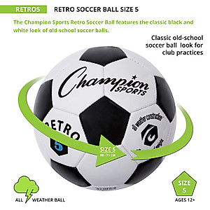 Champion Sports Retro Soccer Ball, Size 5 , Black/White
