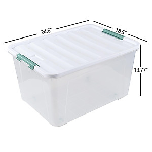 Ysmiltion 85 Quart Plastic Clear Bins with Lids, Large Plastic Storage Boxes with Wheels, 4 Packs