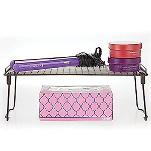 mDesign Metal Stackable Storage Shelf - 2 Tier Raised Food and Kitchen Organizer for Cabinets, Pantry Shelves, Countertops, Closet, 2 Pack, 7" x 17.3" x 6.5" - Bronze