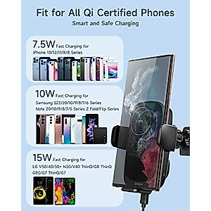 [Auto-Alignment Coil Version] ZOOAUX Wireless Car Charger, 15W Auto Clamping Car Charger Mount Air Vent Charging Phone Holder for iPhone 13 12 11 Xs X 8, Samsung Galaxy Z Flip3 S22 S21 S9 Note 10, etc
