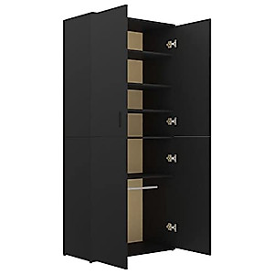 GOLINPEILO Modern Shoe Storage Cabinet with 2 Doors, 6 Shelves and a Hanging Rod, 31.5"x15.4"x70.1" Wood Shoe Storage Cabinet Black for Entryway, Porch