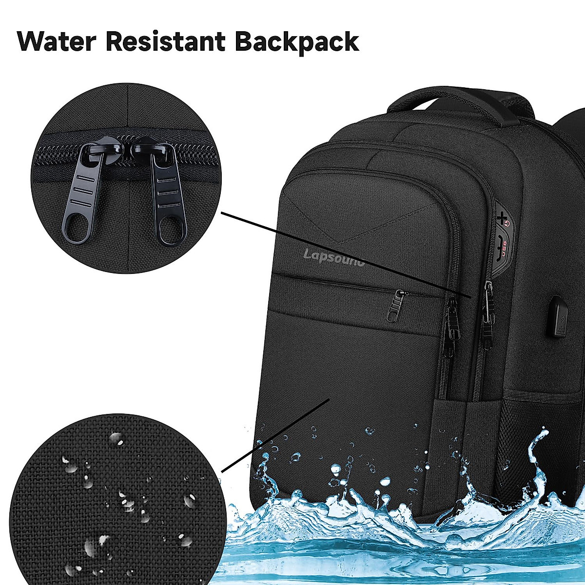 Lapsouno Backpack, Travel Backpack, Laptop Backpack, Durable Extra Large 17.3 Inch Water Resistant TSA Computer Backpack with USB, Anti Theft College School Bag Christmas Gifts for Men Women, Black