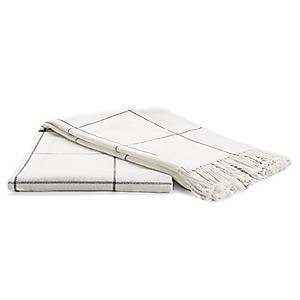 Arus Highlands Collection Tartan Plaid Design Queen Size Throw Blanket Off-White 60" X 80"