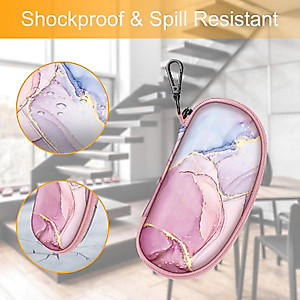 Fintie Sunglasses Case with Carabiner, Hard Shell Shockproof Sport Glasses Case Travel Zipper Eyeglasses Case, Glittering Marble