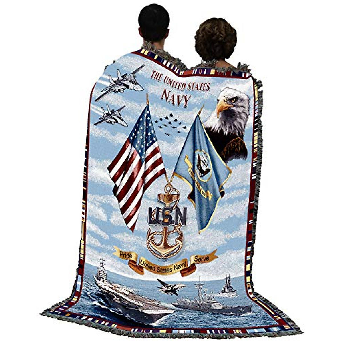 Pure Country Weavers PCW - US Navy Blanket - Gift Military Tapestry Throw Woven from Cotton - Made in The USA (72x54)