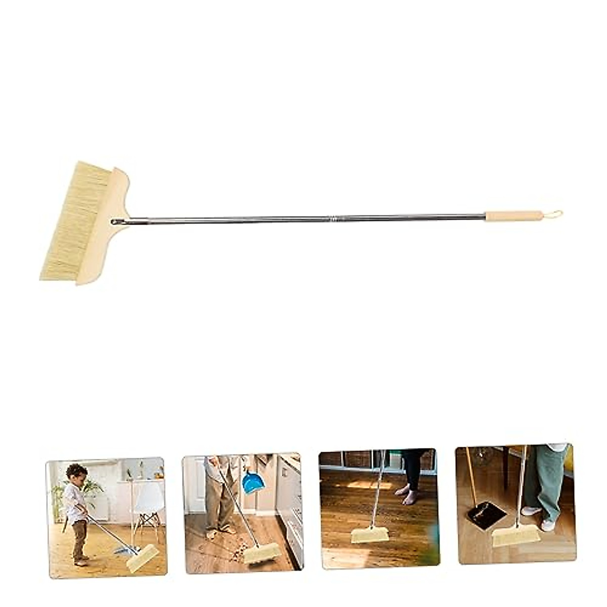 MOLUCKFU Solid Wood Bristle Broom Push Broom Carpet Rake Scrub Mop Kitchen Bristle Broom Long Handle Bristle Broom Bristle Deck Broom Garage Floor Scrubber Kitchen Broom Bristle Hair