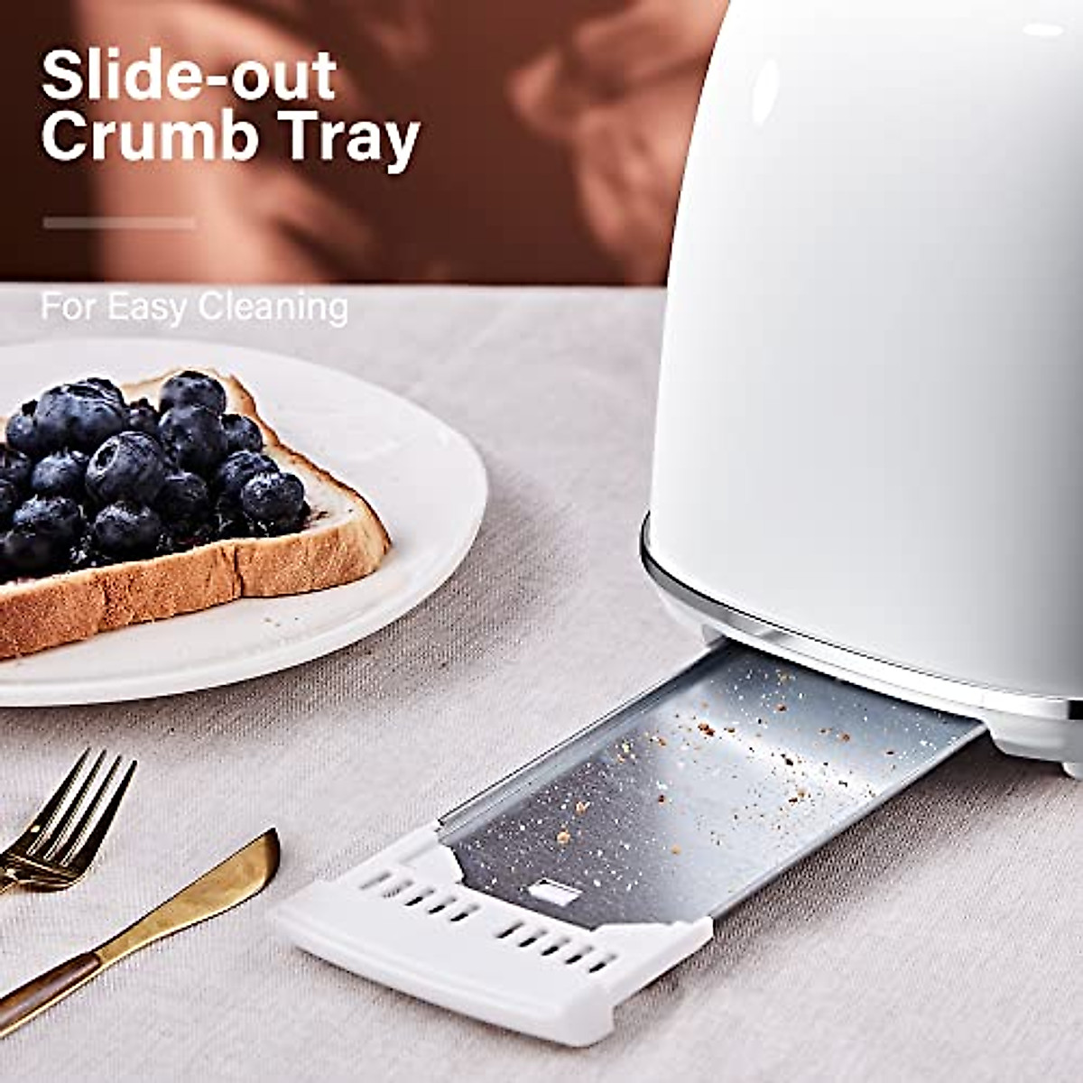 REDMOND 2 Slice Toaster Retro Stainless Steel Toaster with Bagel, Cancel, Defrost Function and 6 Bread Shade Settings Bread Toaster, Extra Wide Slot and Removable Crumb Tray, White, ST028