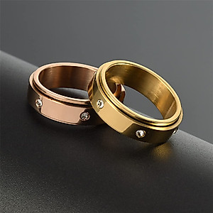 WLPCIV Stainless Steel Spinner Ring for Women Men Fidget Band Rings for Anxiety Cubic Zirconia Stones Stress Relieving Wedding Promise Rings, Gold Size 9