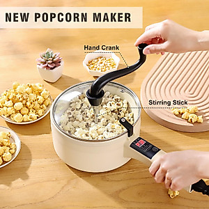 Multifunctional Electric Hot Pot Cooker, Upgraded Non-Stick Stainless Steel 1L Mini Portable Lazy Pot Popcorn Ramen Maker for Steak Egg Soup Travel with Long Handle Power Adjustment milky white