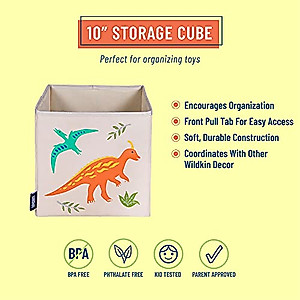 Wildkin 10 Inch Kids Storage Cube for Boys & Girls, Toy Storage Features Front Pull Tab & Cardboard Insert, Cube Storage Helps Kids Supplies Organized in Bedroom or Playroom (Jurassic Dinosaurs)
