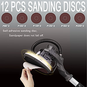 Drywall Sander, IMQUALI Electric Drywall Sander 1050W 8.5A Variable Speed 600-2600RPM Foldable Wall Sander with Vacuum, LED Light, Extendable Handle, Dust Bag and Hose, 12 Sanding Discs, IMQ-919