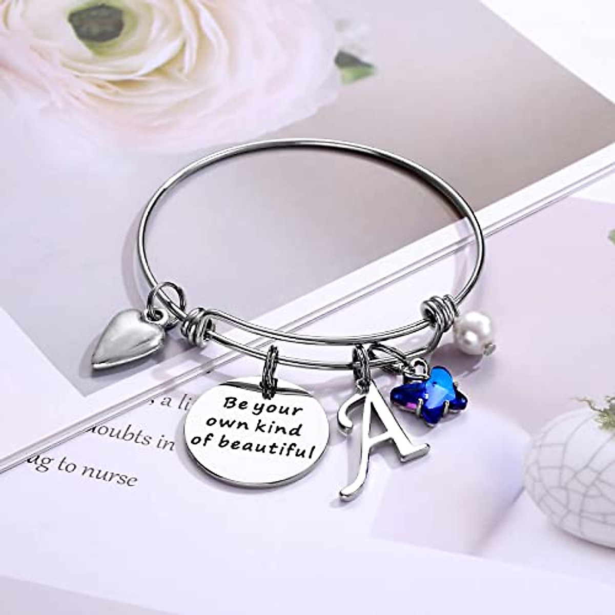 Yoosteel Initial Bracelets Gifts for Girls Women - Silver A Initial Bracelets for Teen Girl Gifts Trendy Stuff Expandable Bangle Bracelets for Girls Women Christmas Gifts for Girls