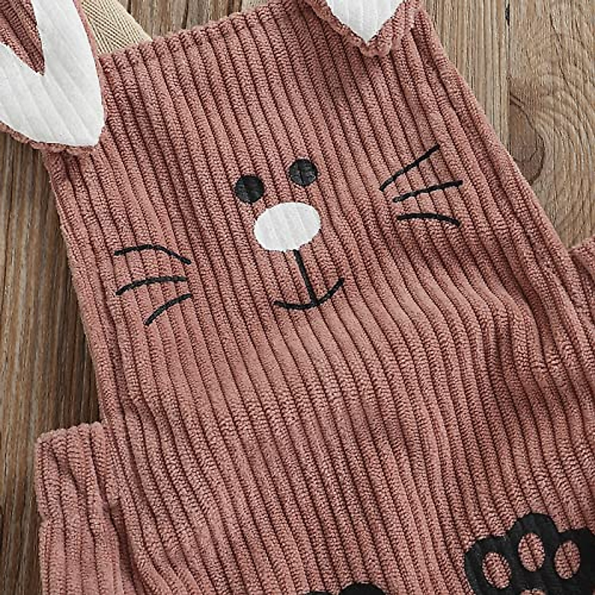 WASAIGOOD My First Easter Baby Romper Newborn Boys Girls Corduroy Backless Romper Bodysuit Rabbit Ears Suspender Overalls (Pink,6-9 Months)