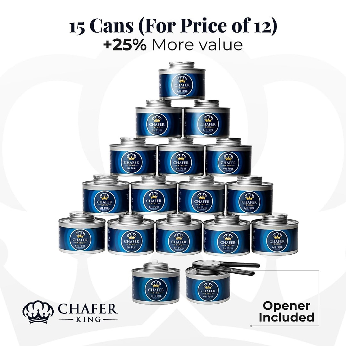 Chafer King - 15 Pack (for Price of 12) - 6 Hour Chafing Fuel Cans, Food Warmers for Parties, Chafing Dish, Buffet Set,