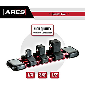 ARES 70197-3-Piece Universal Joint Socket Set - Includes 1/4-Inch, 3/8-Inch, and 1/2-Inch Drive U-Joints - Storage Rail Included